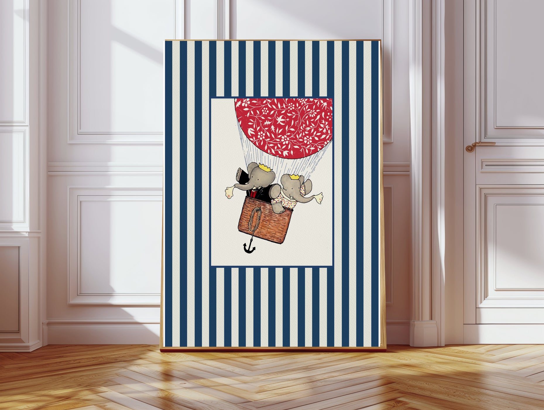 Babar The Elephant Set Of Two Blue Art Prints. -Stanley Street Studio