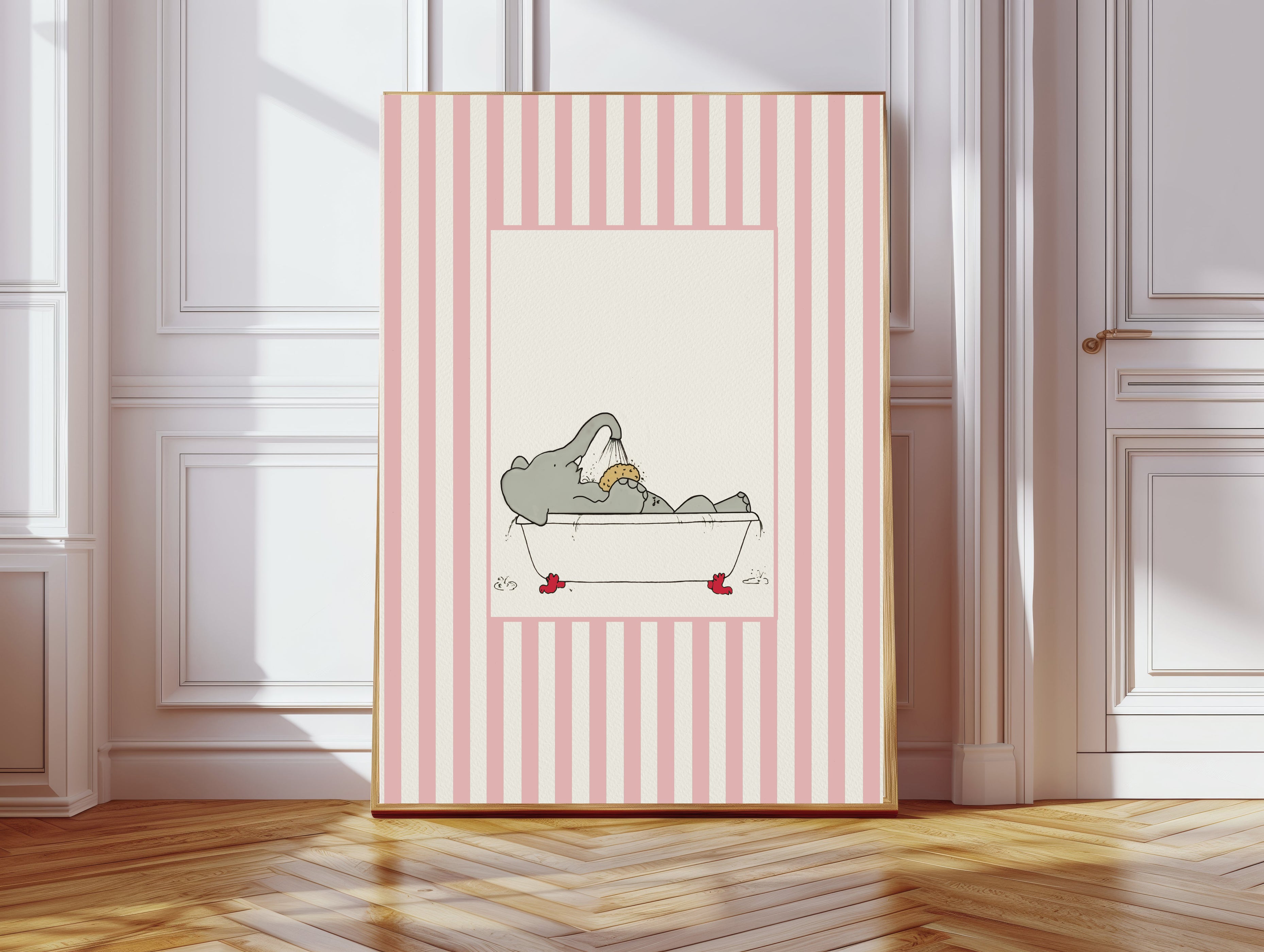 Babar The Elephant Set Of Two Pink Art Prints. -Stanley Street Studio